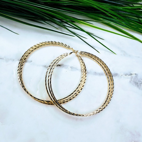 Jewelry | 5 For 25 Gold Color Extra Large Triple Hoops | Poshmark